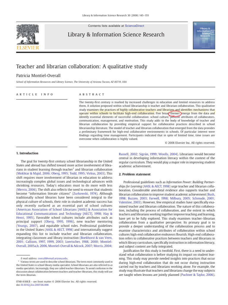 Teacher Librarian Collaboration - Qualitative Study | PDF | Information ...