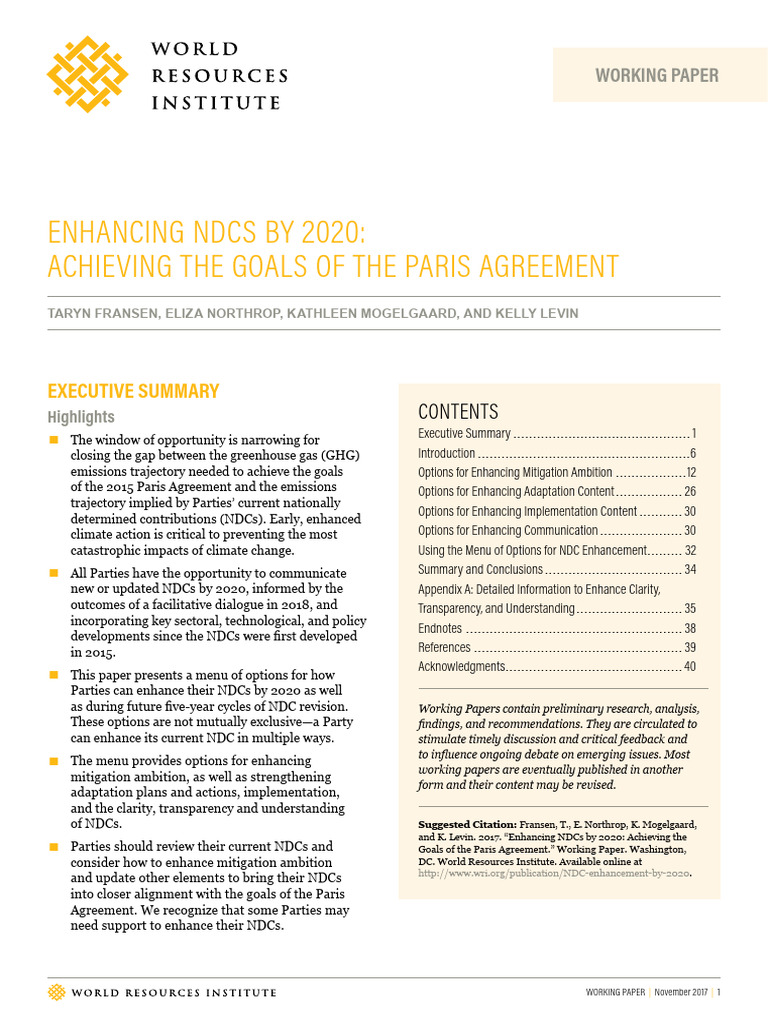 Achieving The Goals of The Paris Agreement | PDF | Climate Change ...