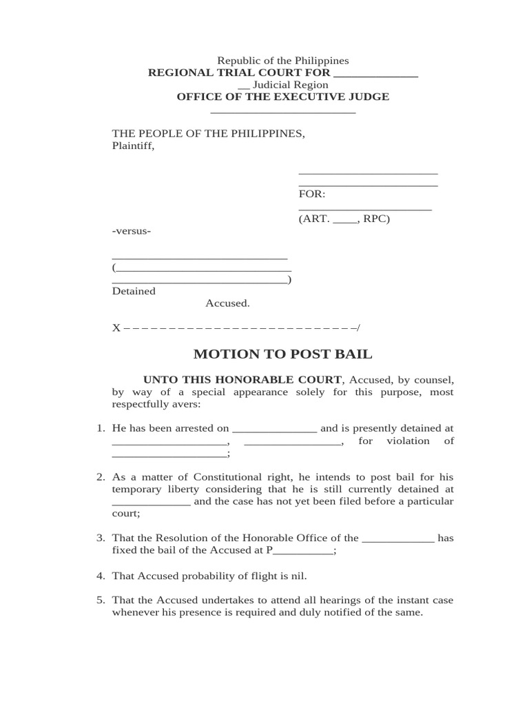 Blank Motion To Post Bail | PDF