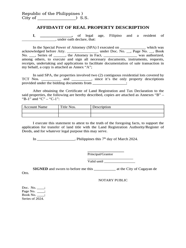Blank - Affidavit of Real Property Description | PDF
