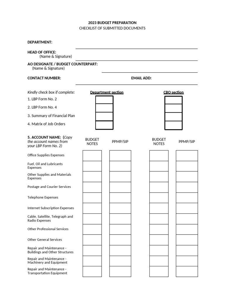 2023 Budget Submission Checklist | PDF