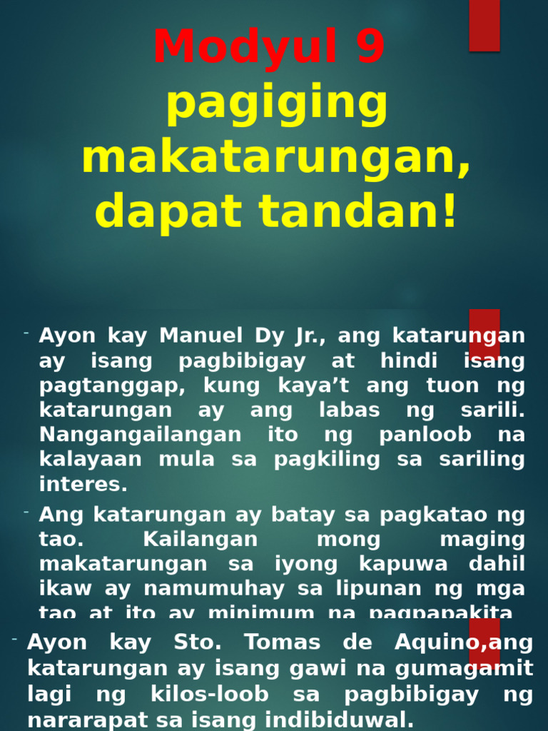 EsP9 Q3 Aralin 1 Modyul 9 Q3 Pagiging Makatarungan Dapat Tandaan | PDF