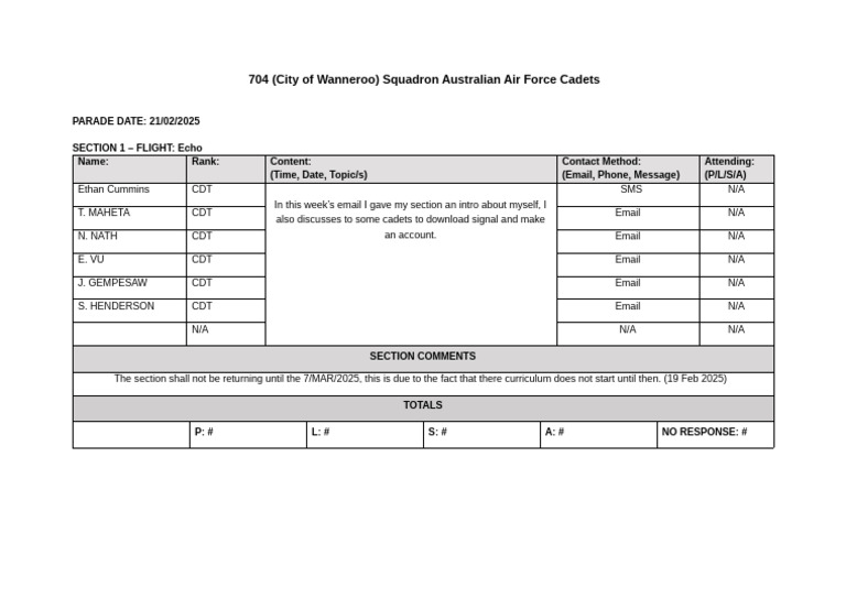 Check in Template | PDF