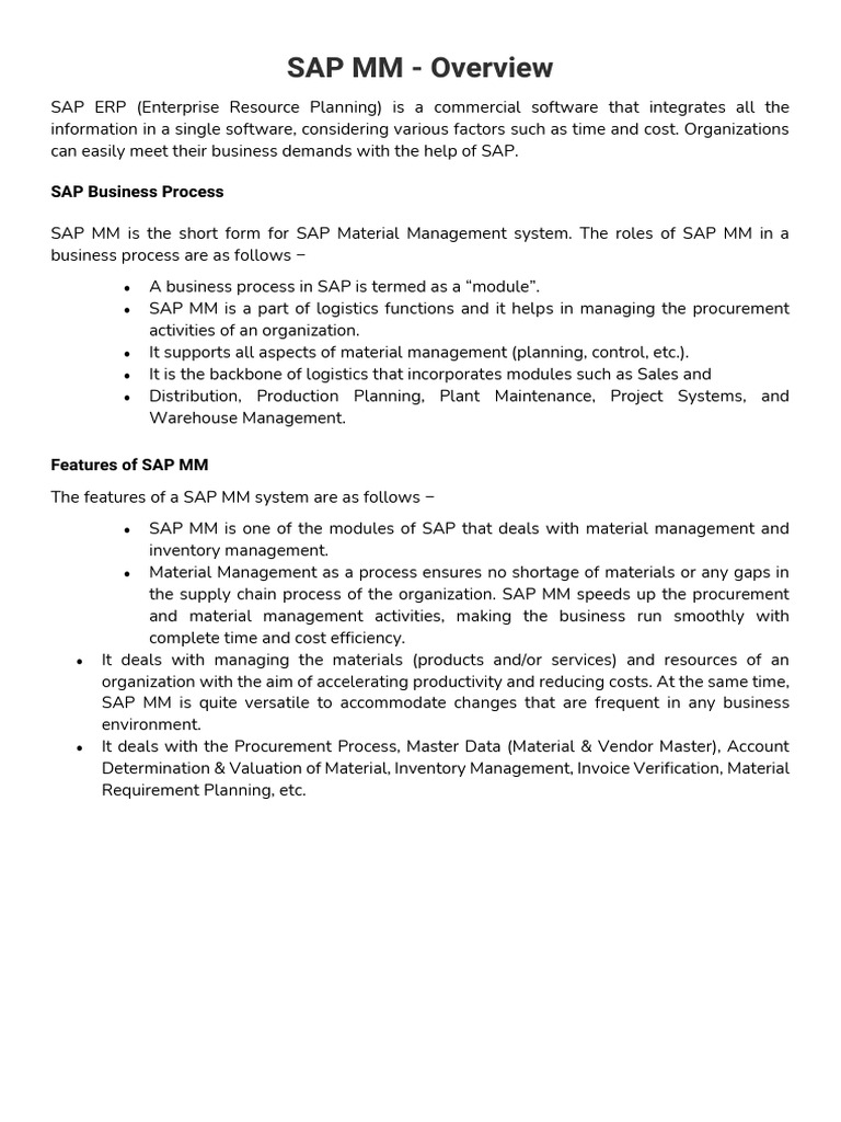 SAP MM Overview and Organization Structure | PDF | Computing | Software