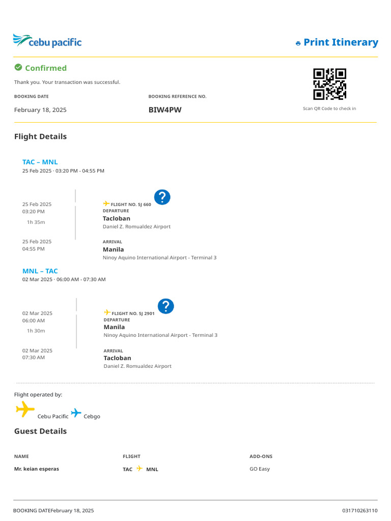 Electronic Ticket Receipt 25feb For Geralyn Madel Talon 2pax | PDF ...