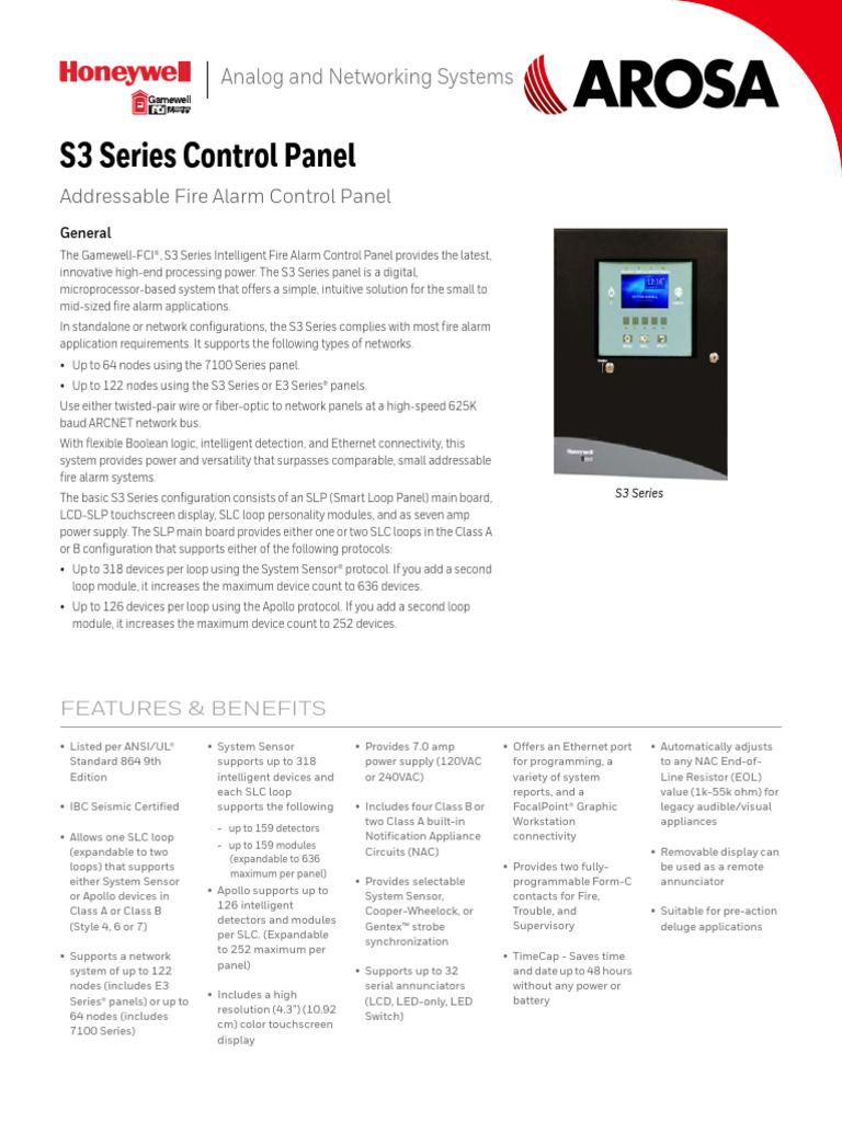 Arosa Honeywell S3 Fire Alarm Control Panel - 2 Page | PDF | Sensor ...