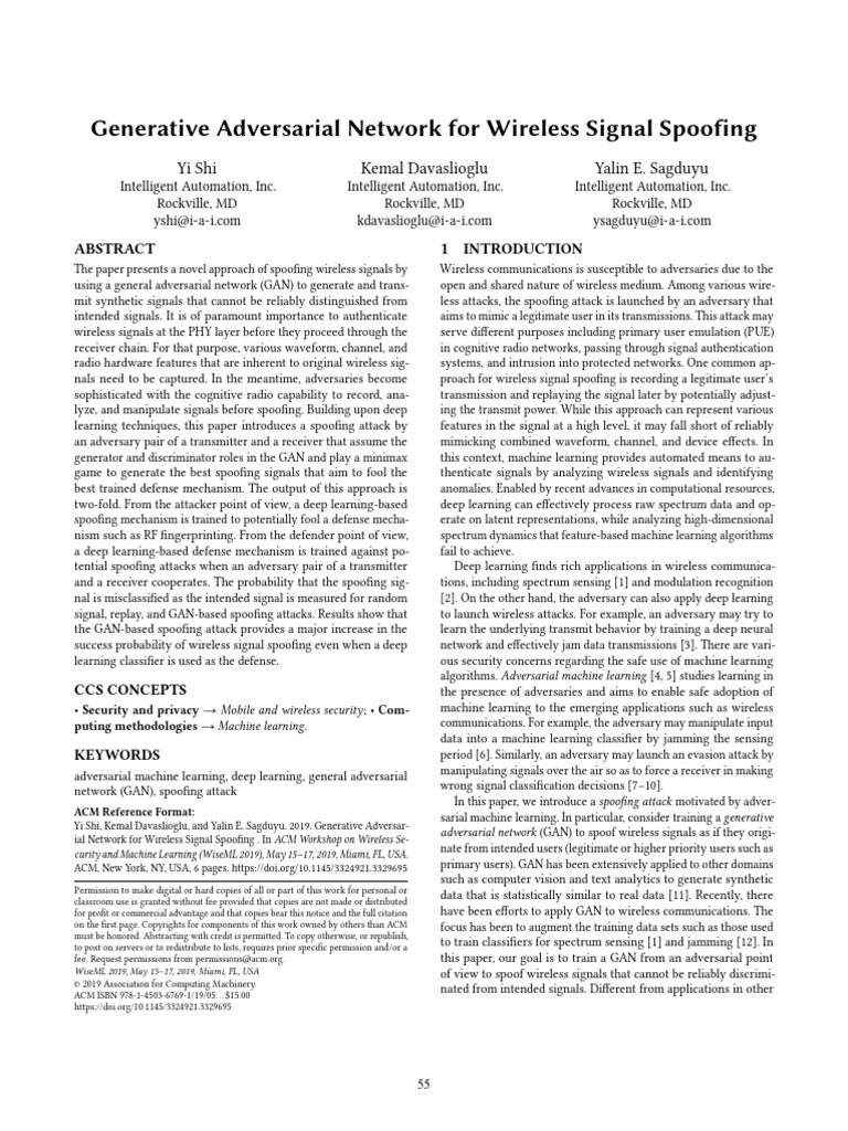 Generative Adversarial Network For Wireless Signal Spoofing | PDF | Deep Learning | Machine Learning