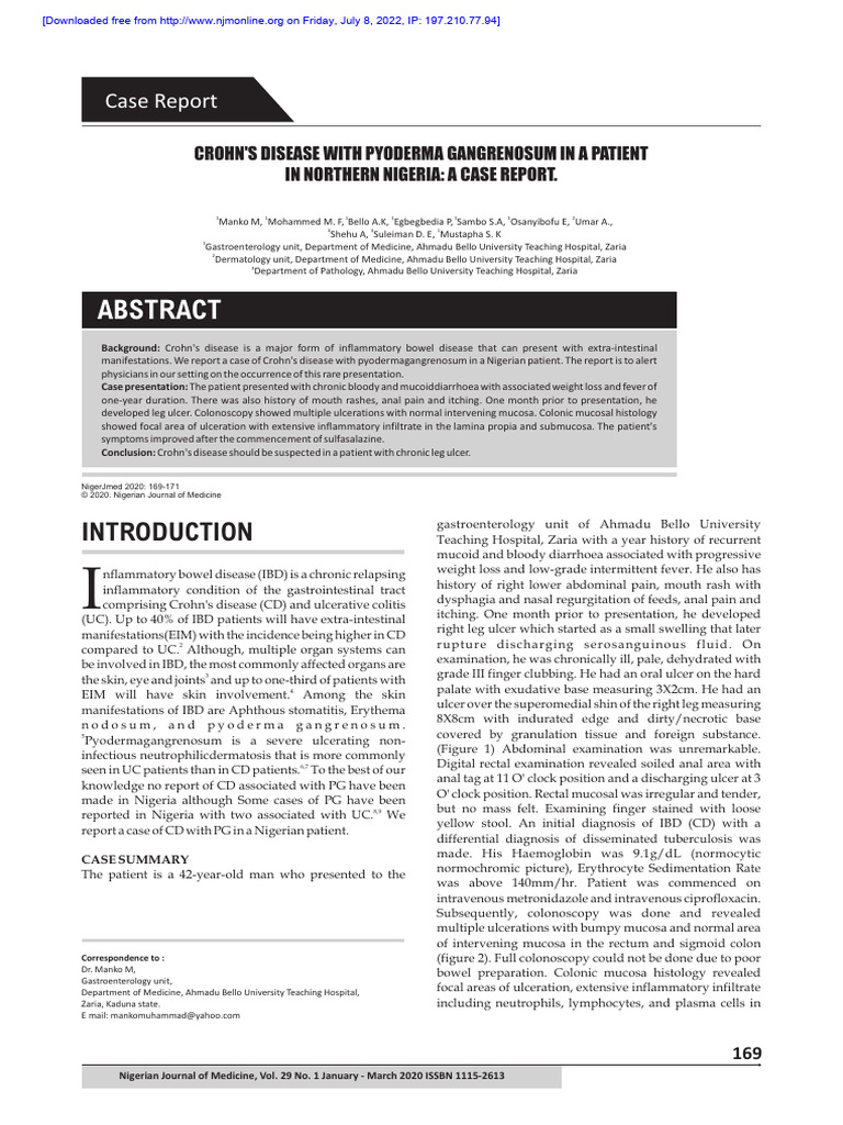 CROHN'S DISEASE WITH PYODERMA GANGRENOSUM IN A PATIENT With Crohn ...