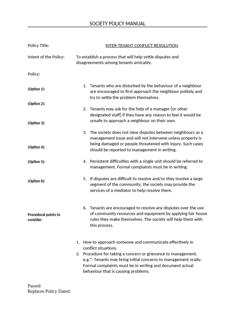 Inter-Tenant Conflict Resolution Policy | PDF | Conflict Resolution