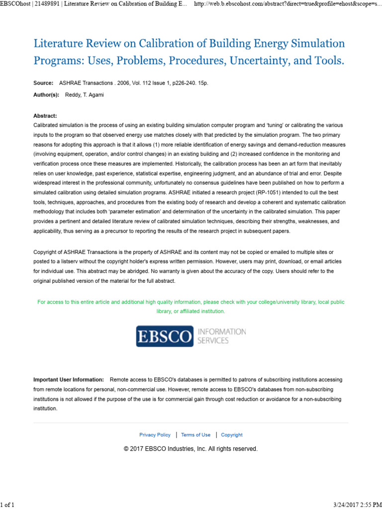 EBSCOhost - 21489891 - Literature Review On Calibration of Building Energy Simulation Programs ...