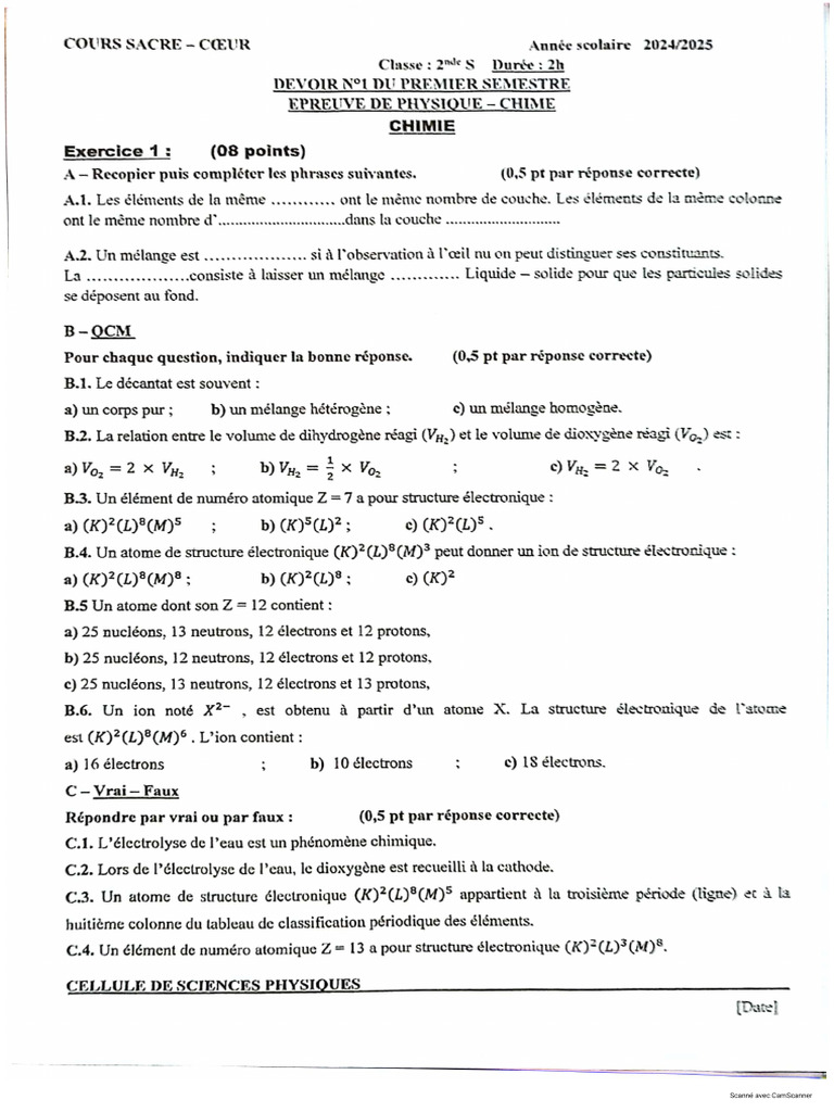 D1,Sem1, 2nde S CSC 24-25 | PDF