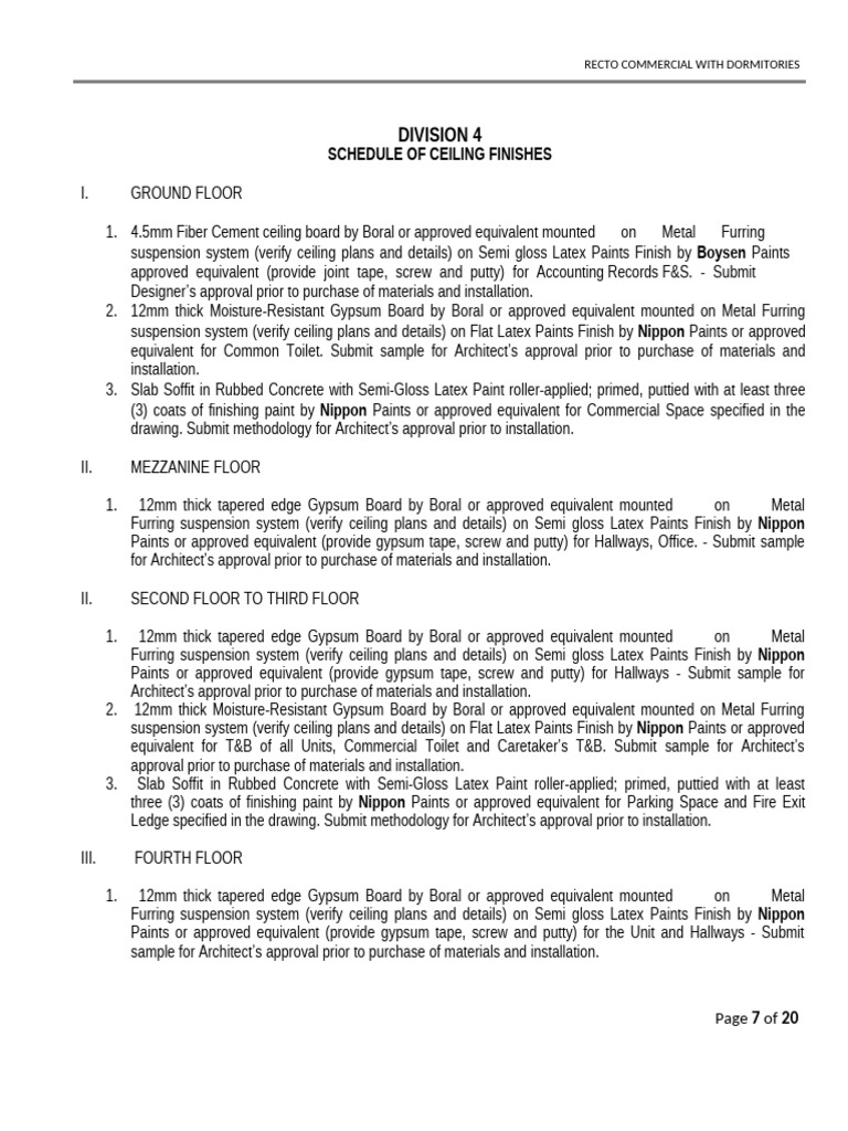 Specifications - Recto Dormitory | PDF | Drywall | Composite Material