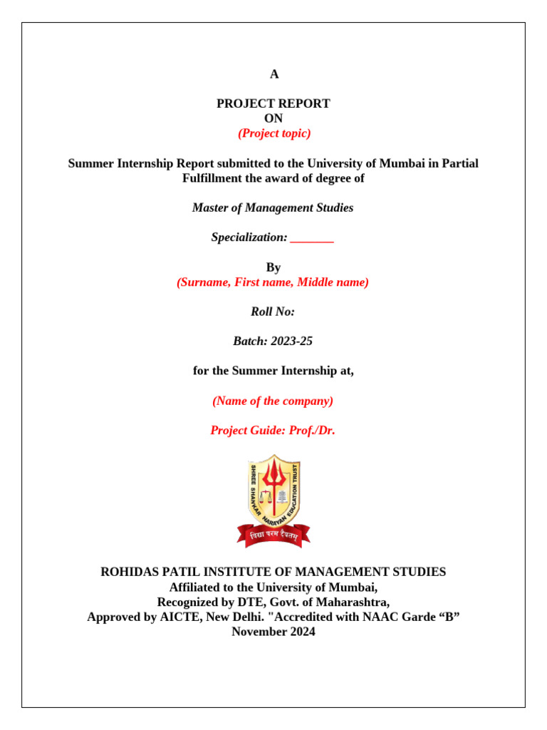 SIP - Format (Intial Pages) - Nov 2024 | PDF | Thesis