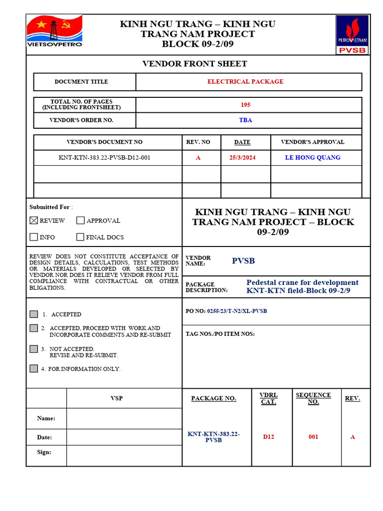 KNT KTN 383.22 PVSB d12 001 A Electrical Package | PDF | Manufactured Goods