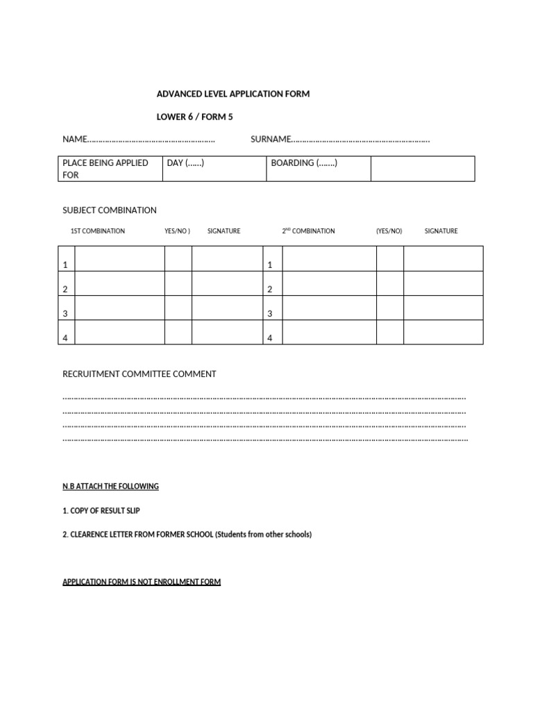 Advanced Level Application Form | PDF