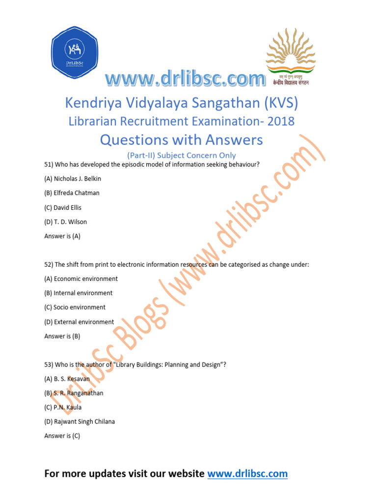 KVS Librarian Exam 2018 Q&A Part II | PDF