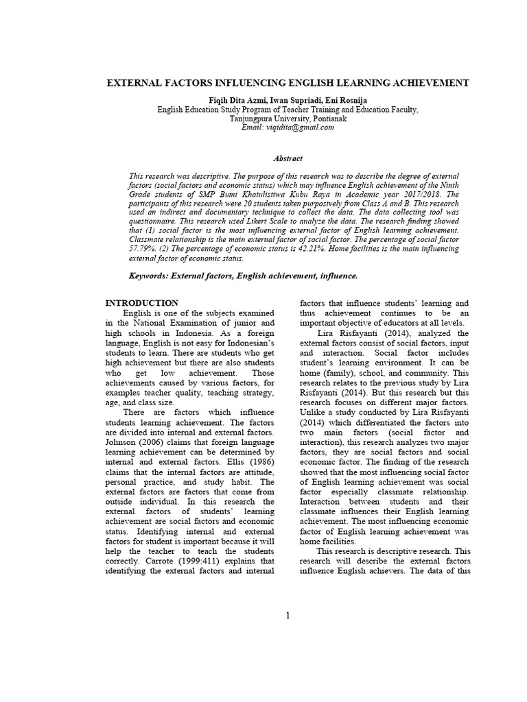 External Factors Affecting English Learning | PDF | Learning | Likert Scale