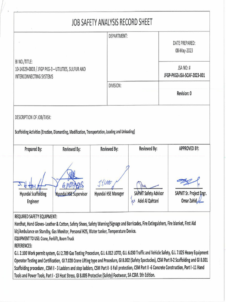 JFGP PKG3-JSA-SCAF-2023-001 Scaffolding Activities Rev. 00 | PDF ...