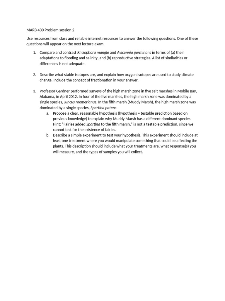 MARB 430 Problem Session2 v2019 | PDF