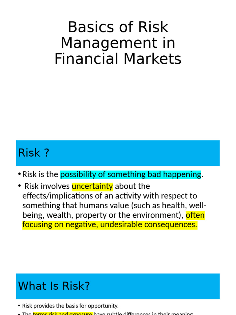 Basics of Risk Management in Financial Markets | PDF | Financial Risk ...