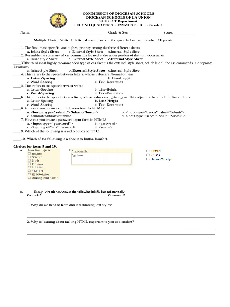 Q2_ ICT 9_Assessment | PDF | Html | Software Engineering