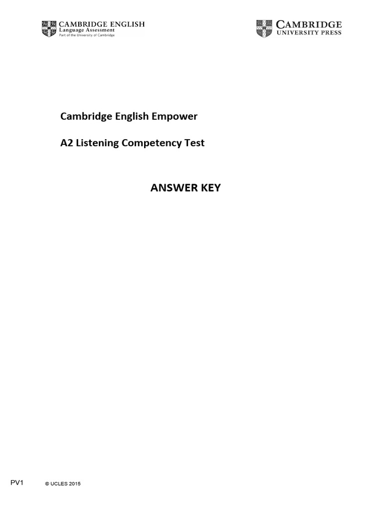 A2 Listening Test Answer Key | PDF