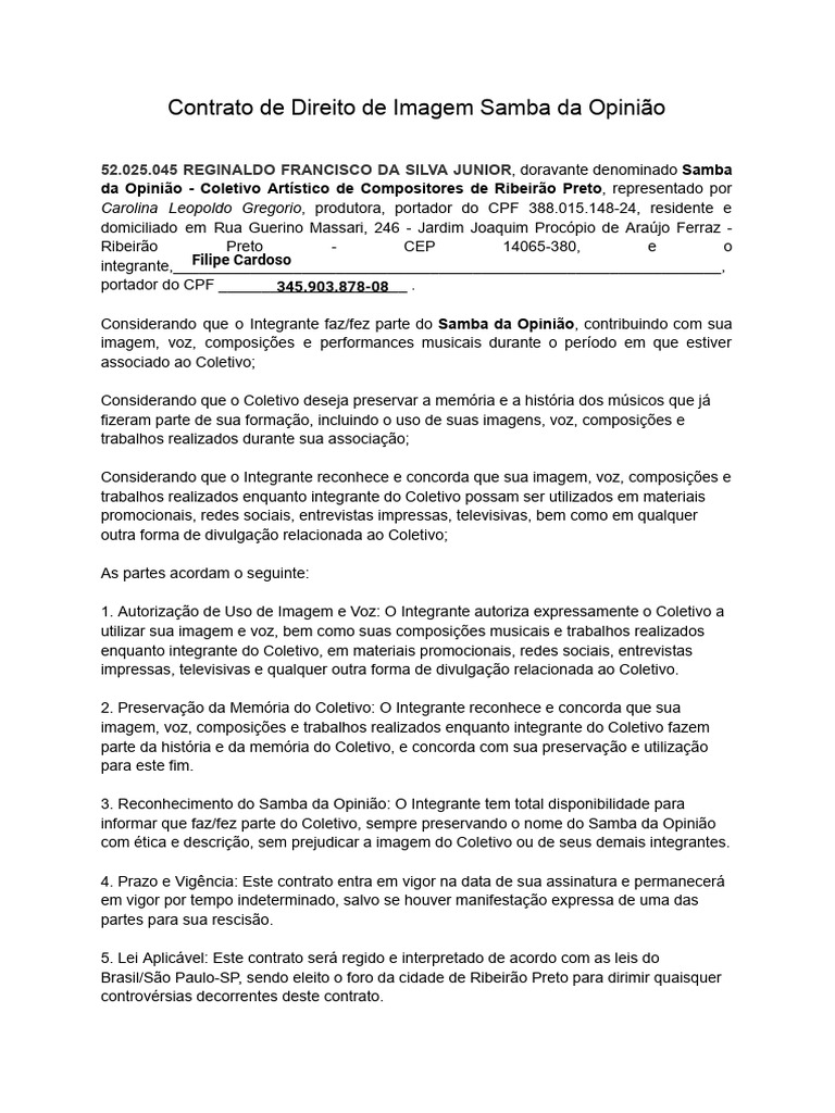 Contrato de Direito de Imagem - SdO (Assinado) | PDF