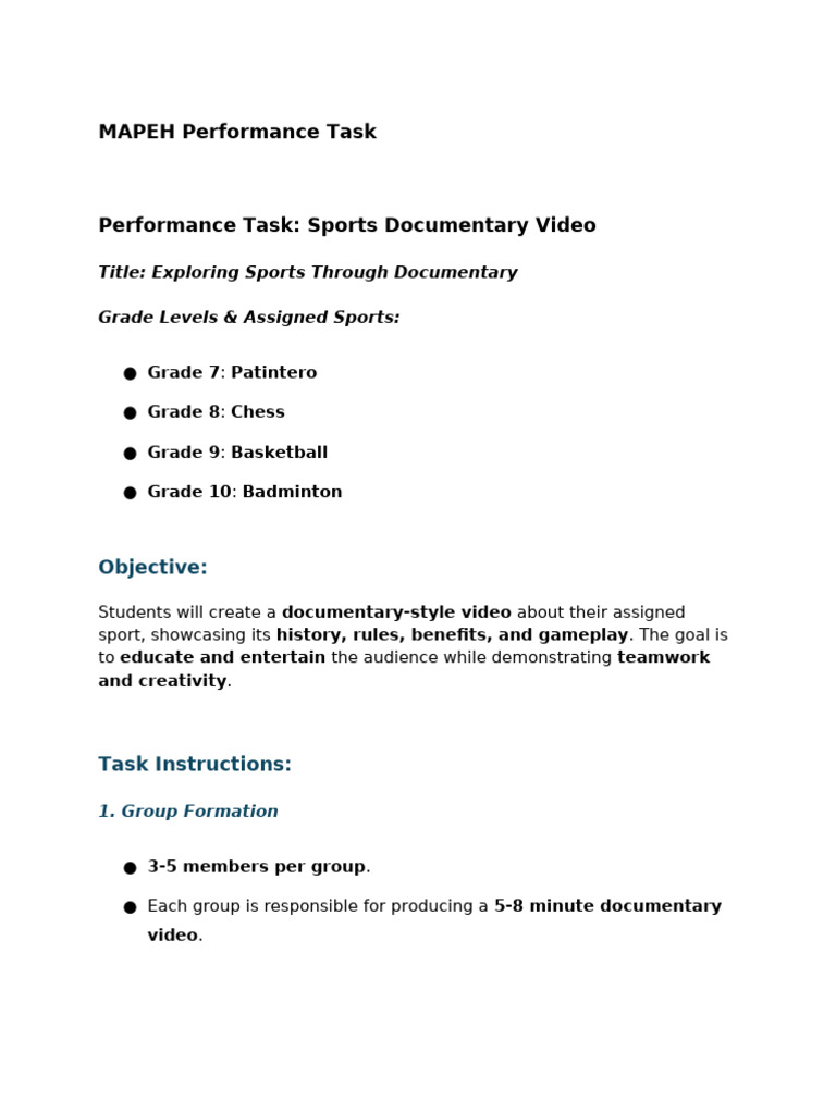 Performance Task in MAPEH 10 | PDF | Sports