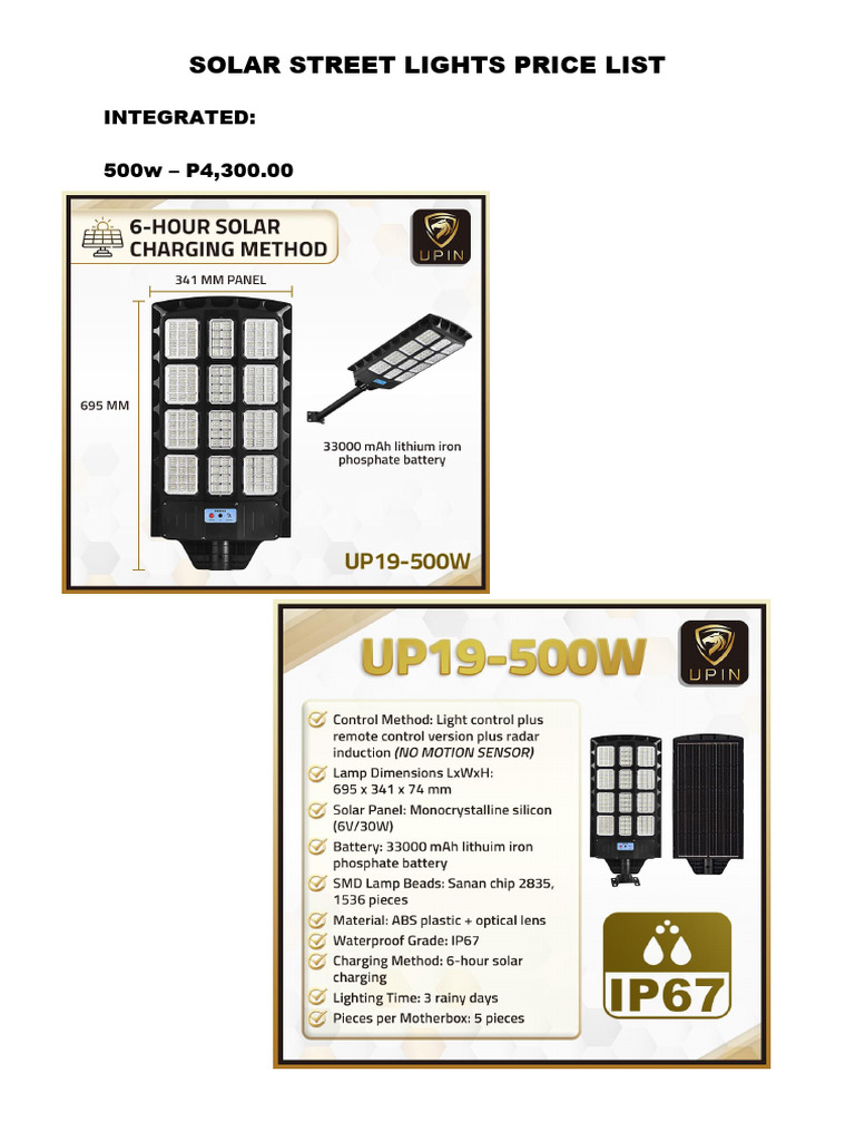 Solar Street Lights Price List | PDF