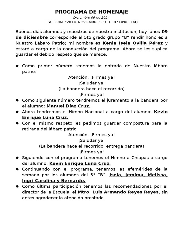 Programa de Homenaje | PDF