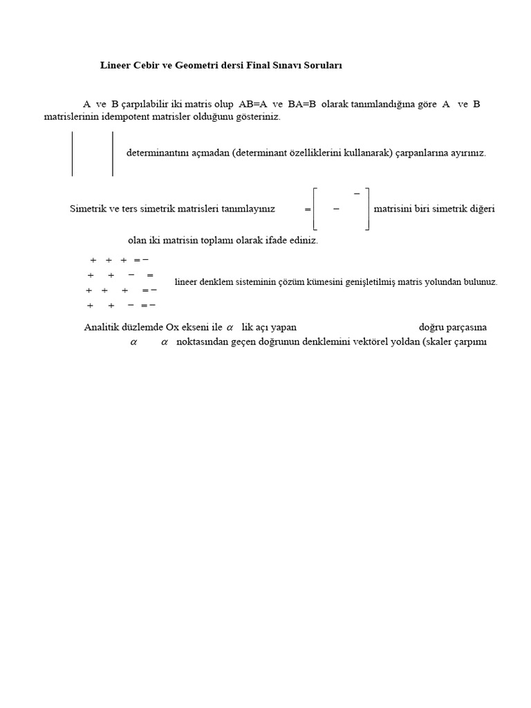2018-2019 Lineer Cebir | PDF