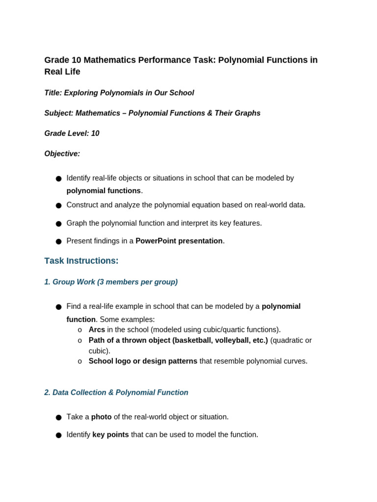 Performance Task in MATH 10 | PDF | Polynomial | Mathematics