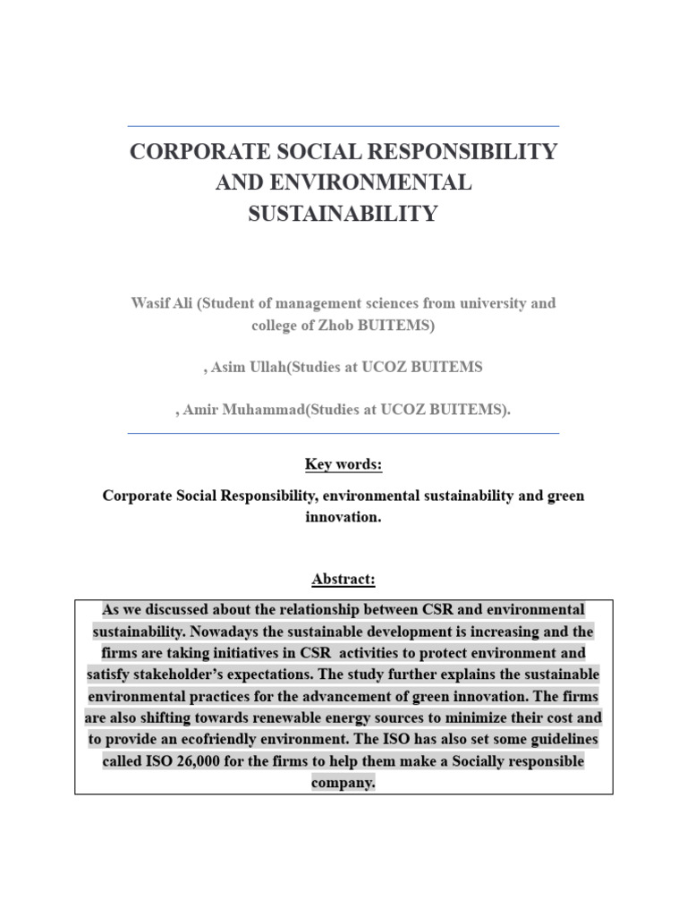 CSR and Environmental Sustainabiity - 2 | PDF | Corporate Social ...