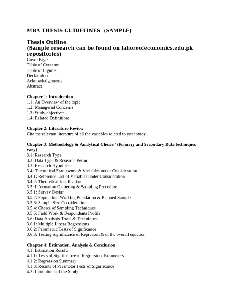 Mba Thesis Guidelines | PDF