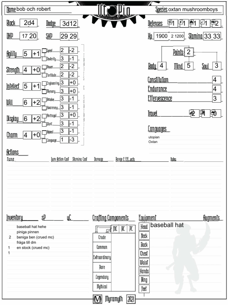 Bob X Robert at Rogert Basic Character Sheet EDITABLE (Redigerad) | PDF