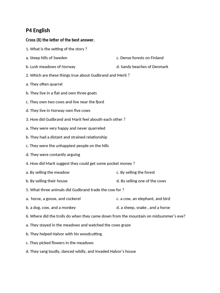 P4 English Comprehension Questions | PDF