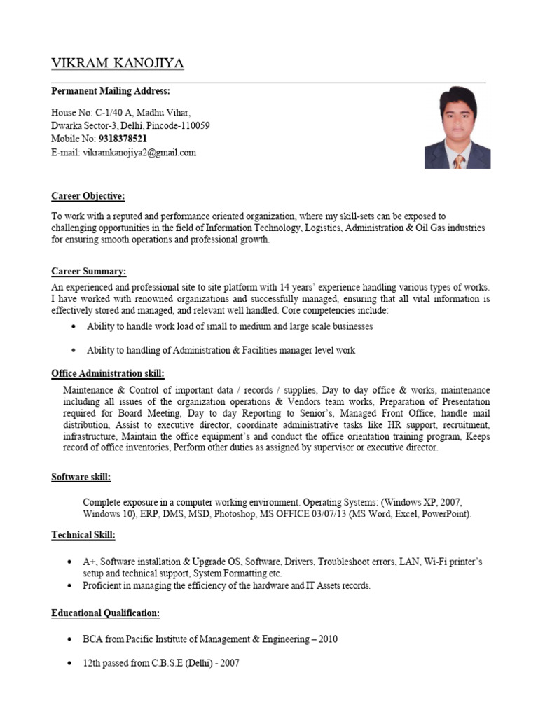 Vikram Kanojiya-Admin-CV | PDF | Computing