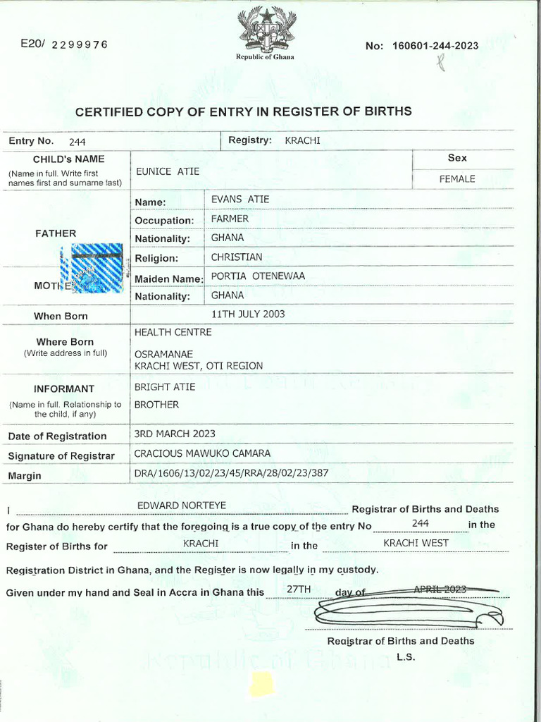 Eunice Birth Cert | PDF