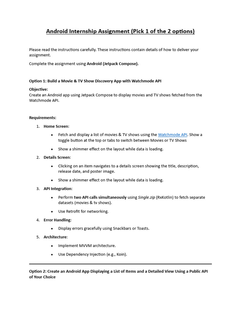 Android Internship Assignment - Vijayi WFH Technologies | PDF | Android (Operating System ...