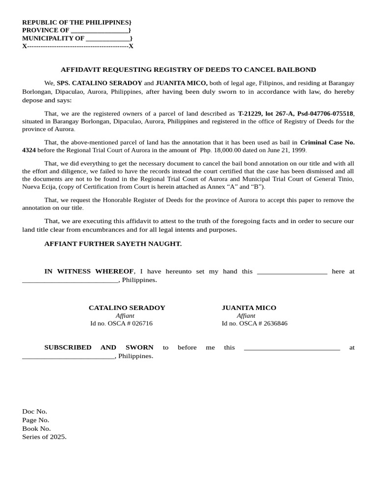 Affidavit For Cancellation of Bail Bond. | PDF