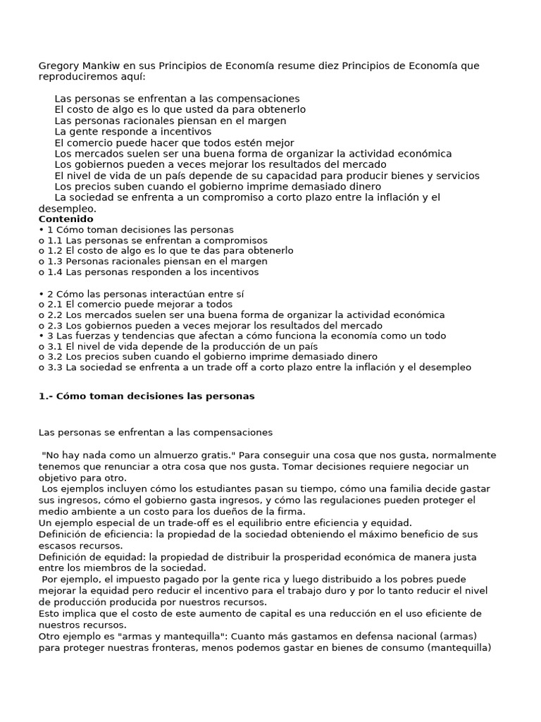 Gregory Mankiw Diez Principios de Economía que reproduciremos aquí | PDF | Costo de oportunidad ...