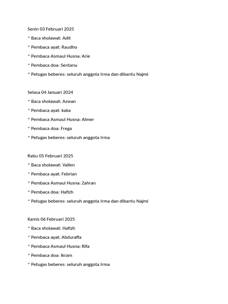 Jadwal Petugas Dhuha Februari 2025 | PDF