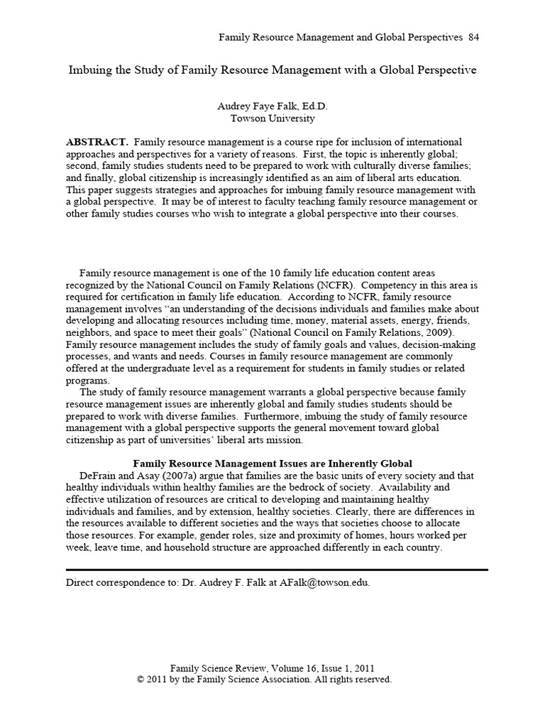 Global Perspectives in Family Resource Management | PDF | Service ...