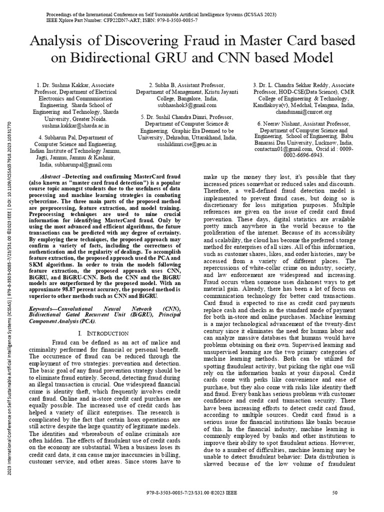 Analysis of Discovering Fraud in Master Card Based On Bidirectional GRU ...