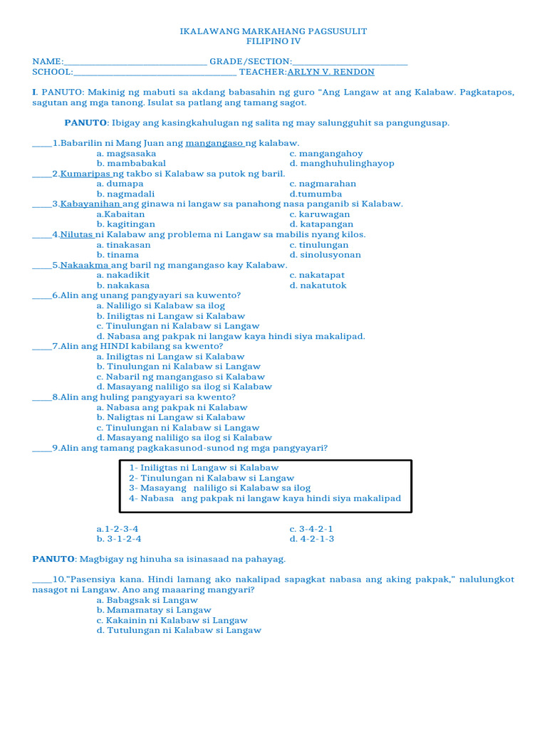 2nd Pt. Filipino IV | PDF