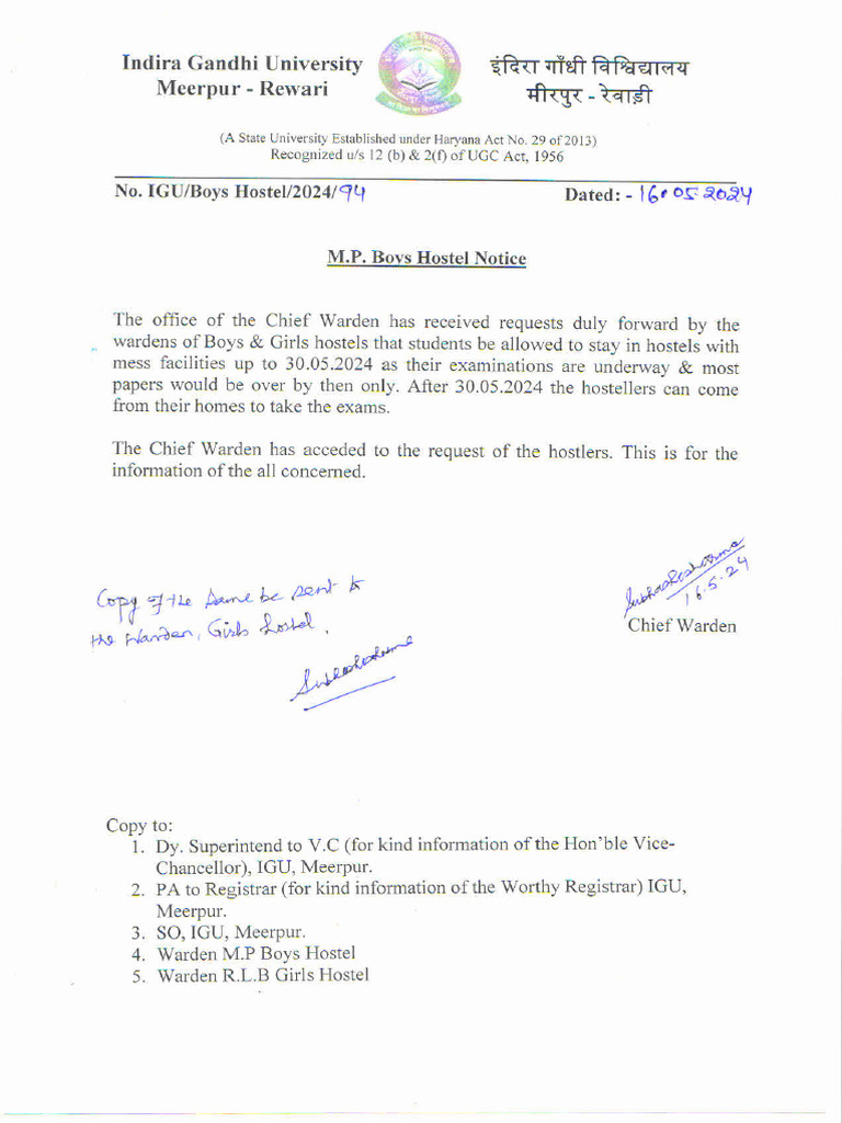 Hostels Notice (Boy's & Girls) | PDF