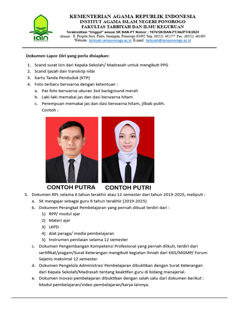 Dokumen Lapor Diri PPG IAIN Ponorogo | PDF