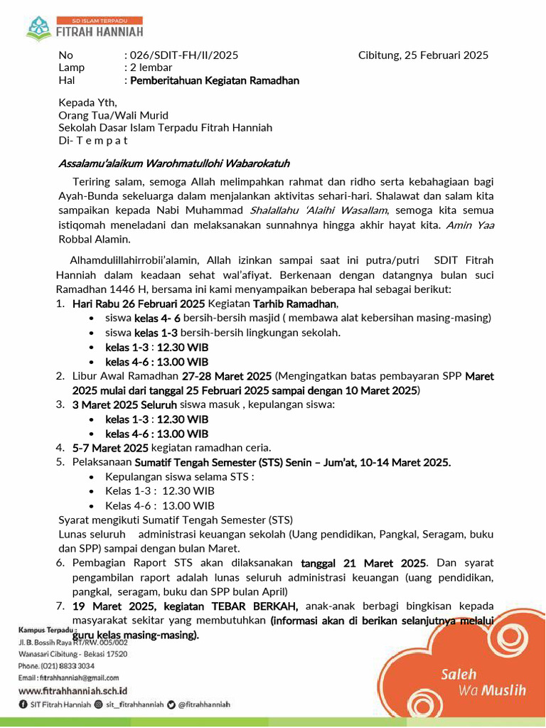 Pemberitahuan Kegiatan Ramadhan 2025 | PDF