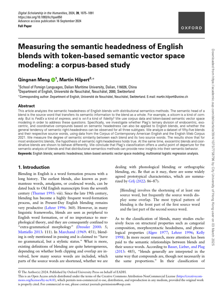Hilpert - Measuring The Semantic Headedness | PDF | Word | Semantics