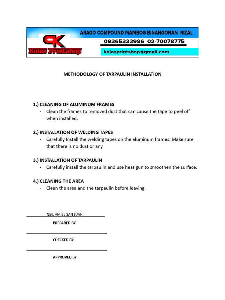 Tarpaulin Installation Methodology Guide | PDF